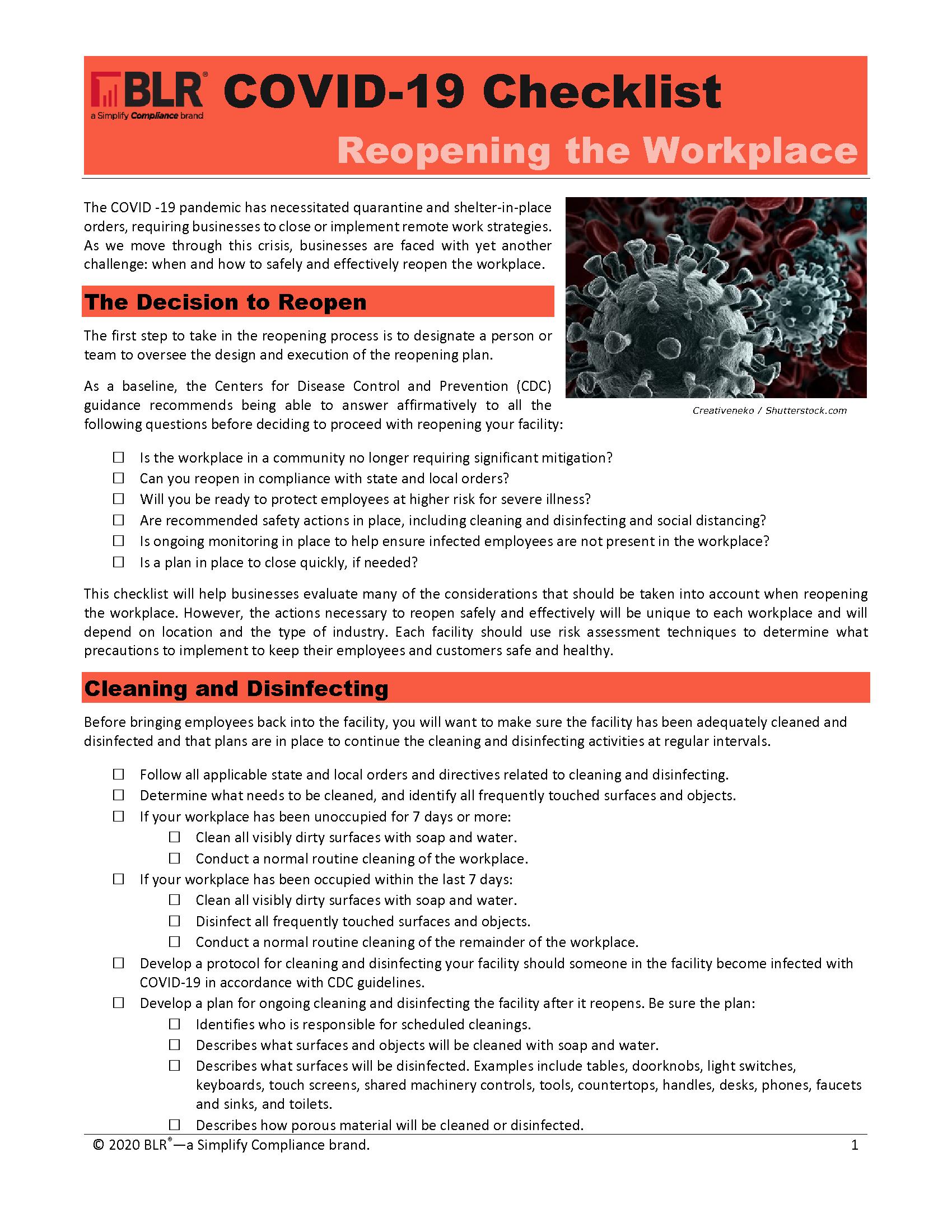 Safety COVID19 Checklist | AMERIND.com