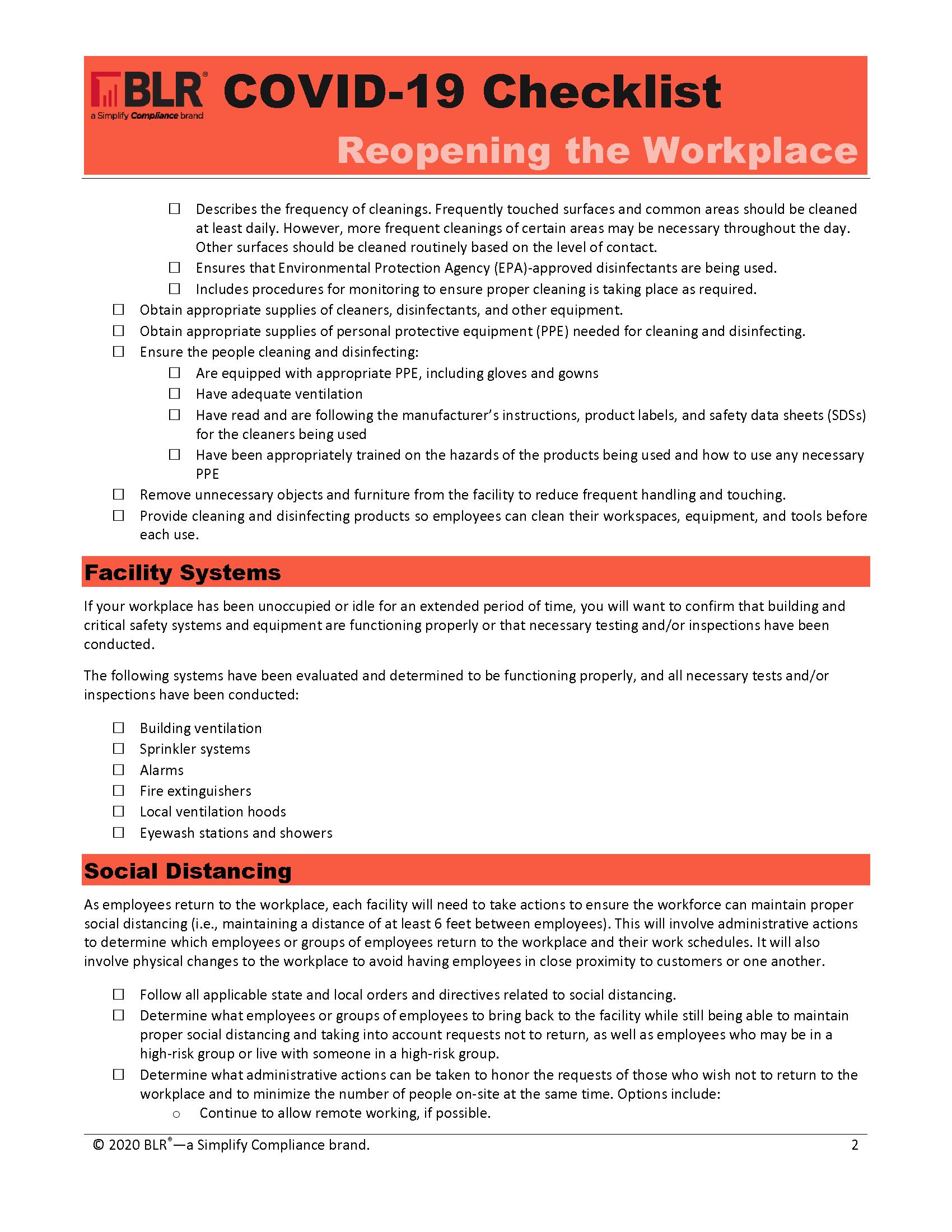 Safety COVID19 Checklist | AMERIND.com