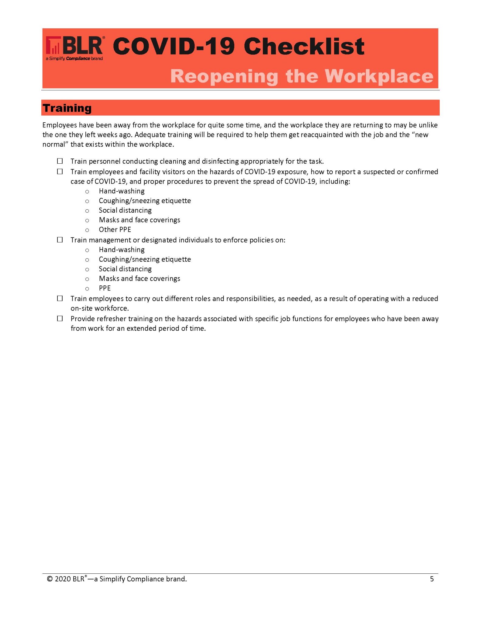 Safety COVID19 Checklist | AMERIND.com